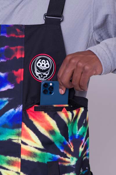 686 Mens Frontier Snow Bib Pant 2024 in Grateful Dead Tie Dye...